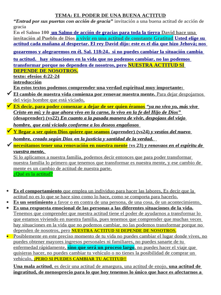 El Poder de Una Buena Actitud | PDF | Pablo el apóstol | Actitud (psicología)