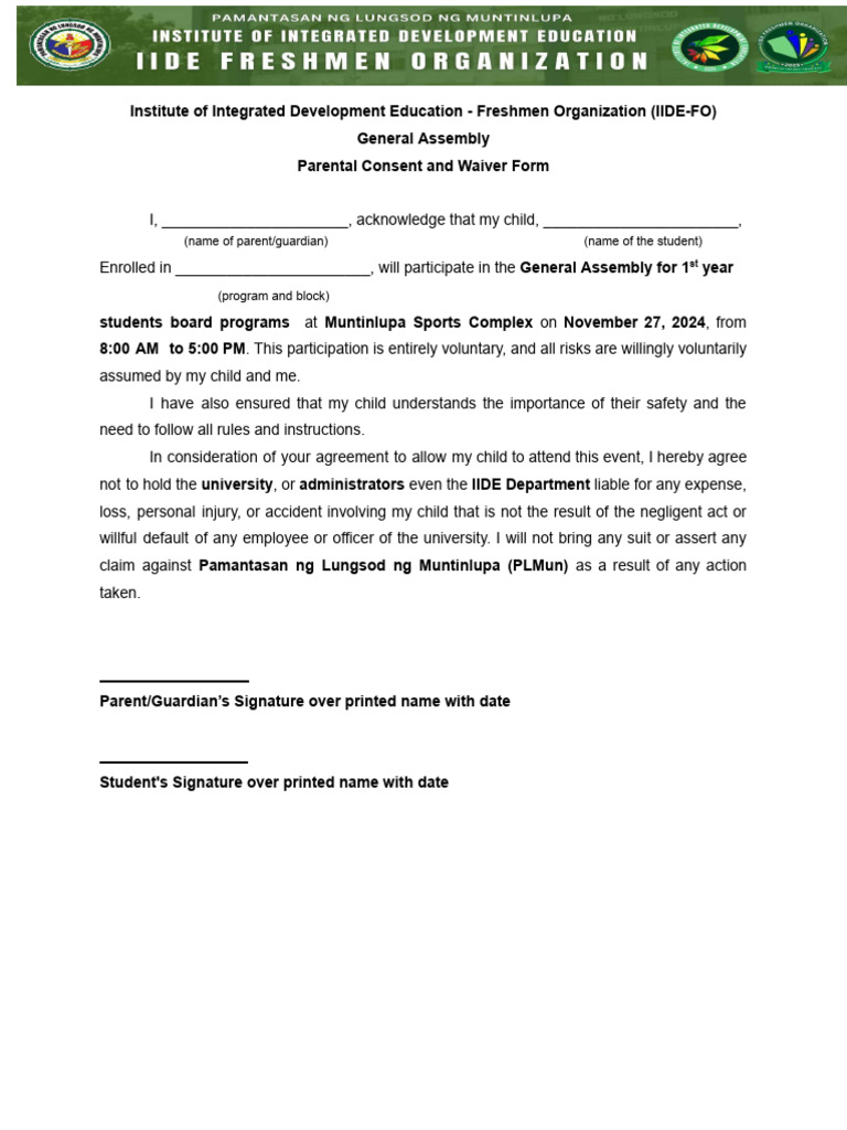 General Assembly Consent Form | PDF