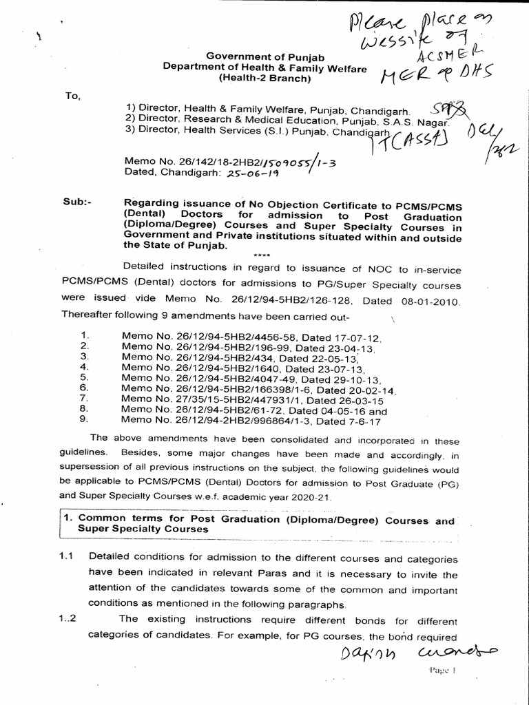 NOC For PG To PCMS | PDF