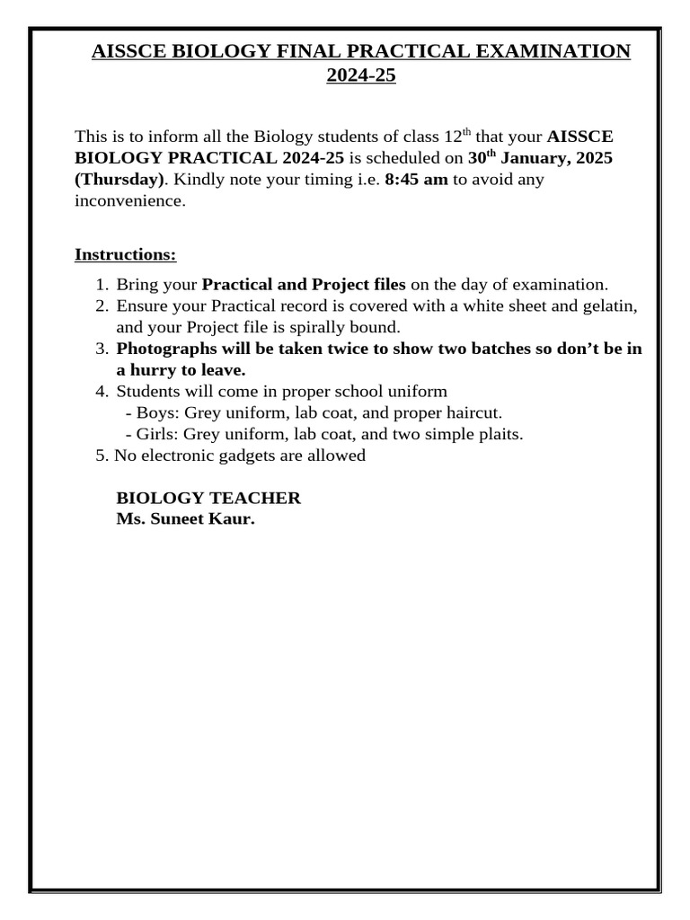 Biology Final Practical Instruction | PDF