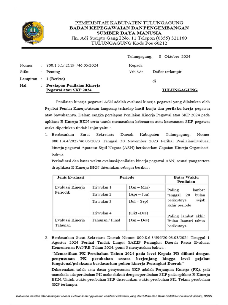 SURAT PEMBERITAUAN PERSIAPAN PENILAIAN SKP 2024 8 OKT 24 | PDF