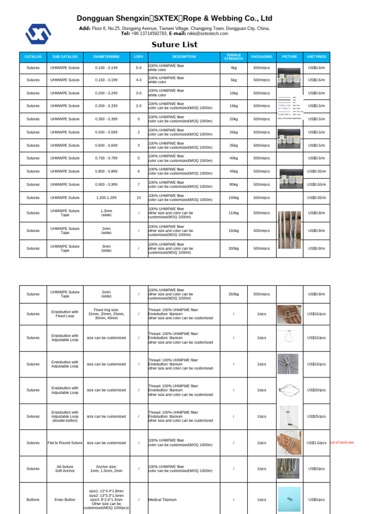 Sxtex Uhmwpe Suture List Updated 24 (2024!12!27 18-24-44) | PDF ...