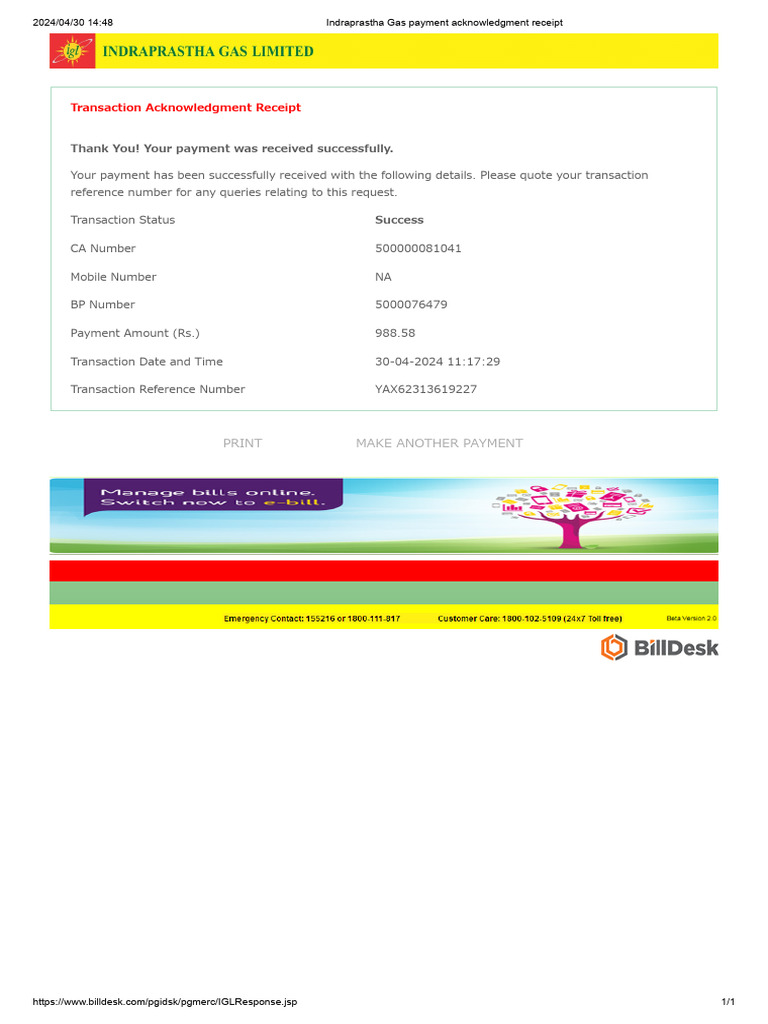 Indraprastha Gas Payment Receipt | PDF