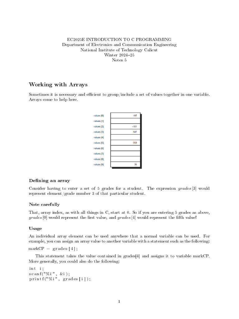 Introduction to C Programming Arrays | PDF | Computer Programming ...