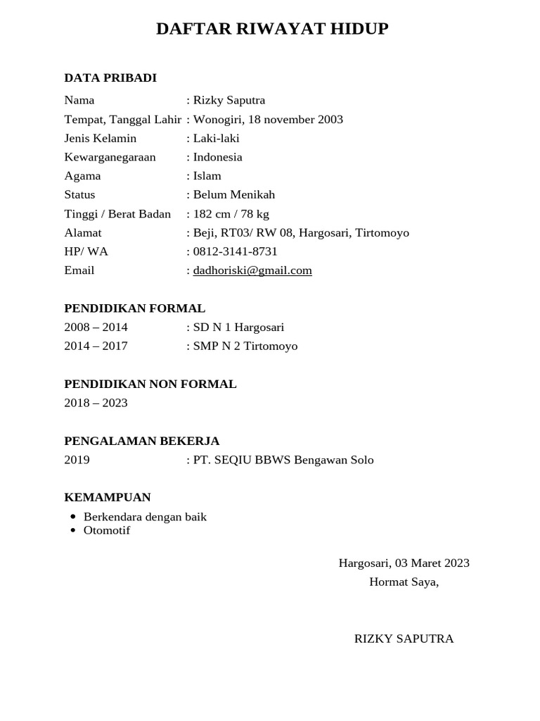 CV Rizky | PDF