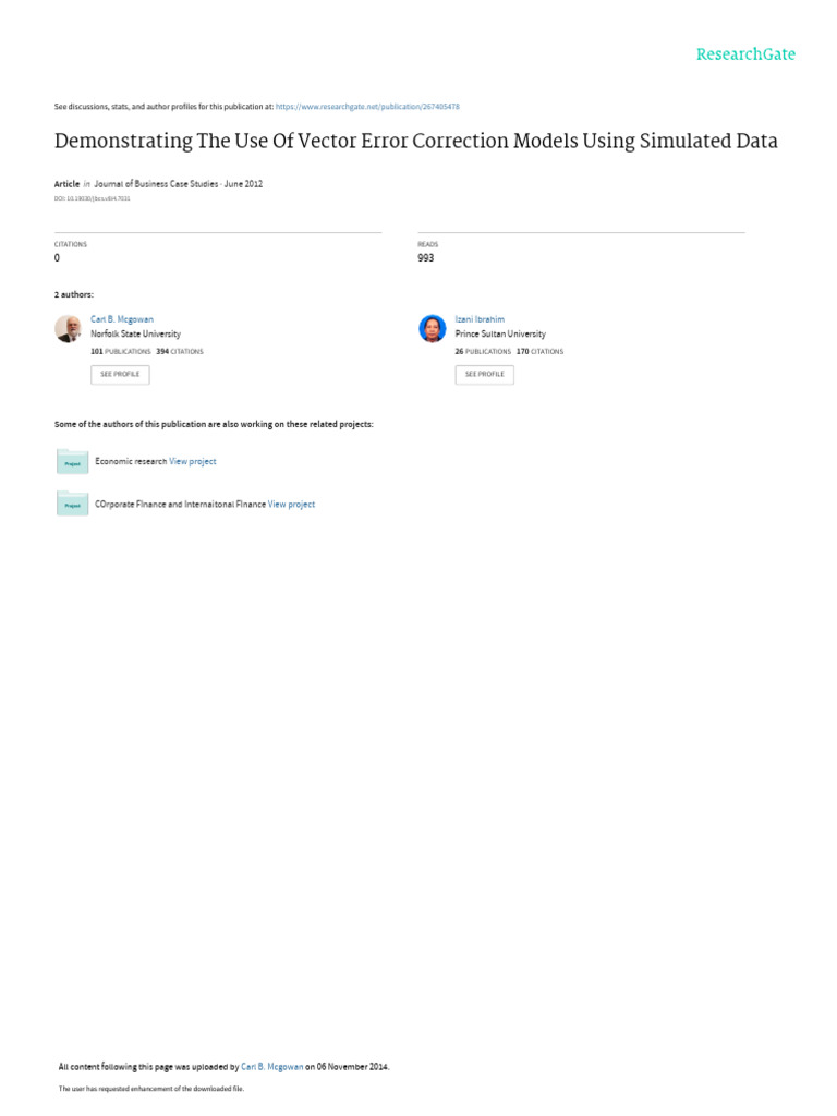 Demonstrating The Use of Vector Error Correction M | PDF | Errors And Residuals | Coefficient Of ...