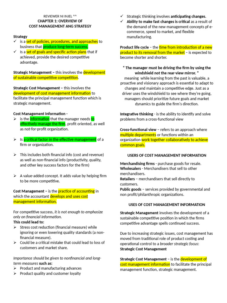 REVIEWER | PDF | Strategic Management | Management Accounting