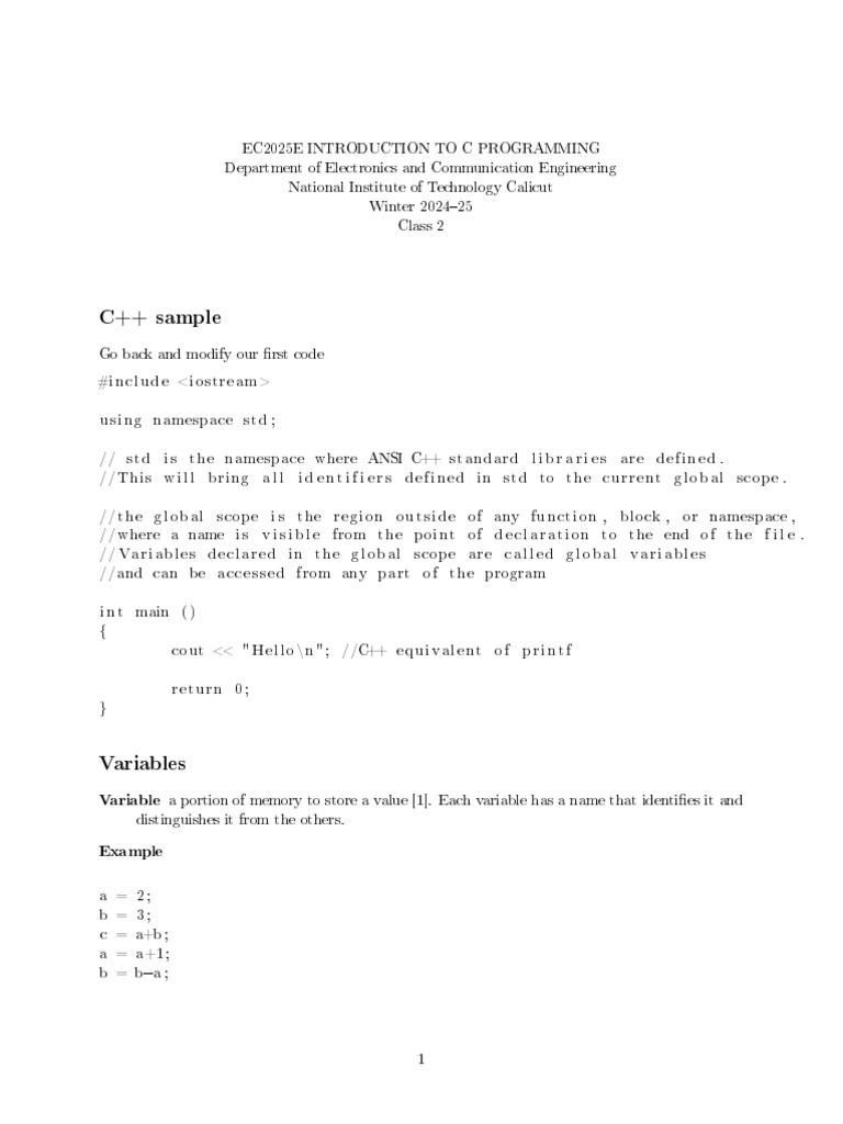 class2_winter24_25 | PDF | Integer (Computer Science) | Scope (Computer Science)