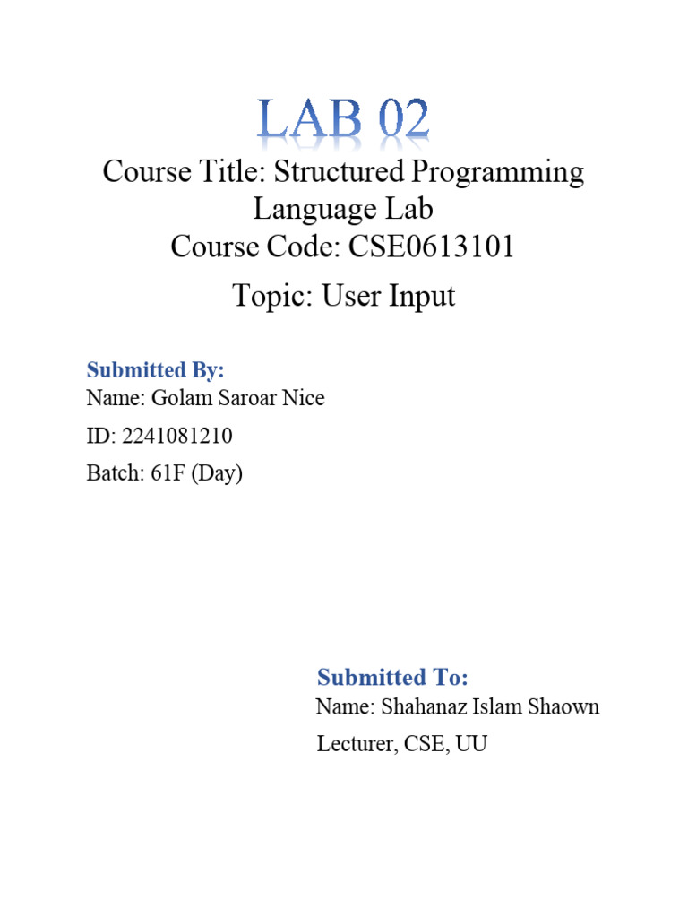 LAB 02 by Golam Saroar Nice | PDF