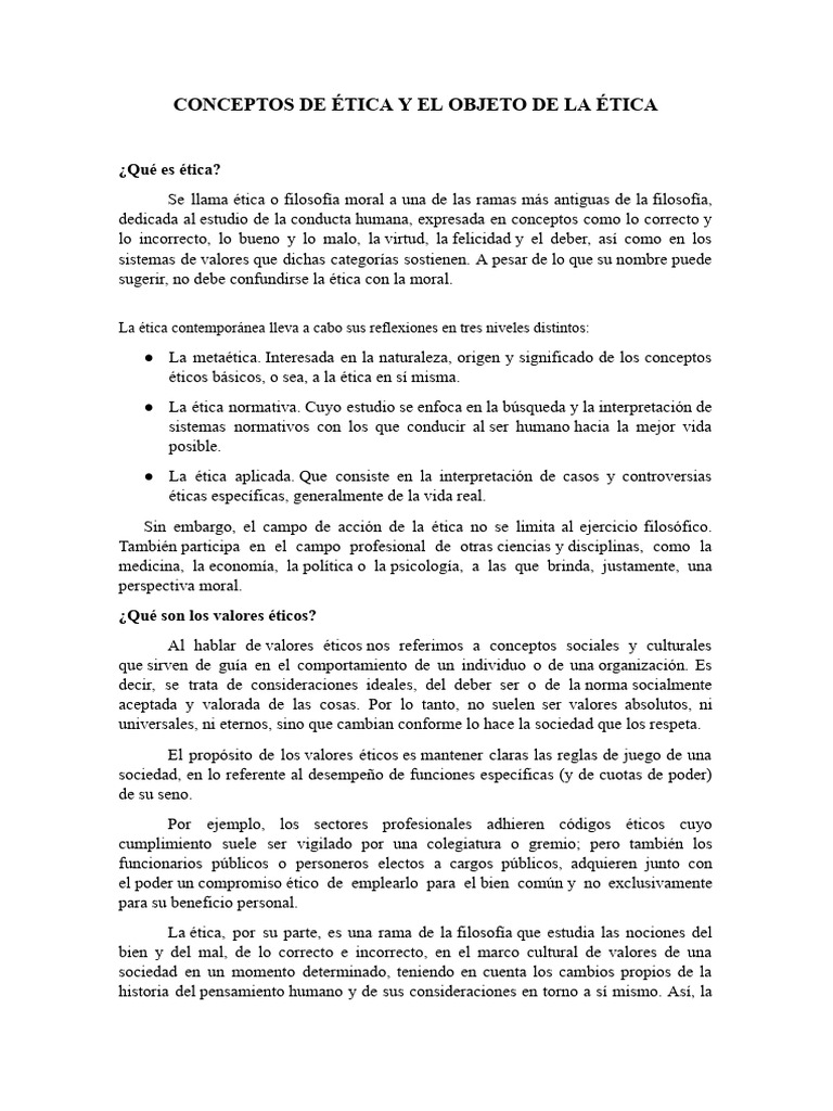 Conceptos de - Tica y El Objeto de La - Tica | PDF | Moralidad | Comportamiento