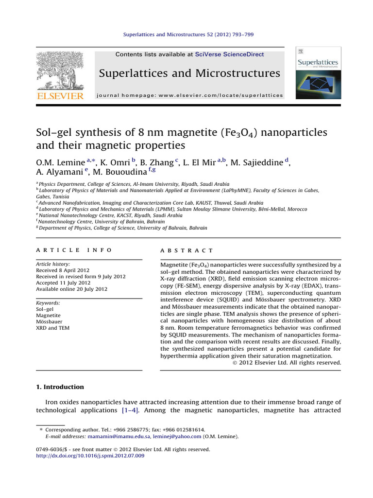 Synthesis of 8nm Magnetite Nanoparticles | PDF | Nanoparticle | Materials