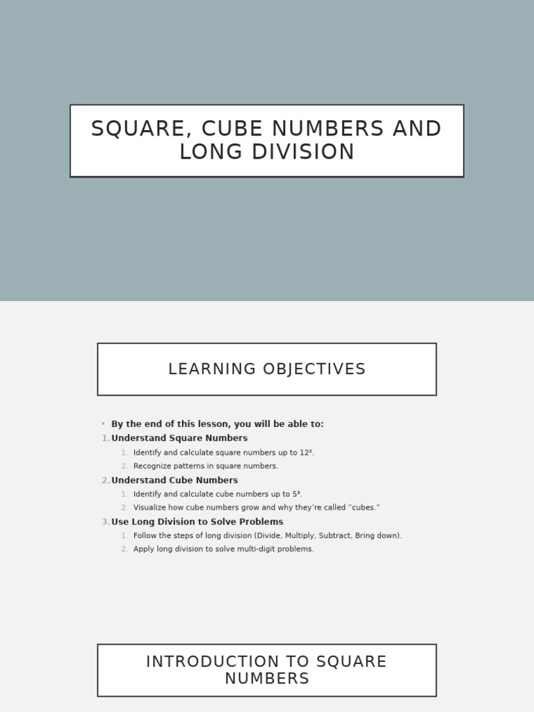 Square, Cube Numbers and Long Division | PDF