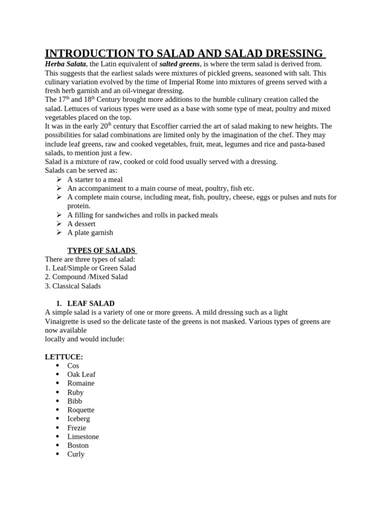 Introduction To Salads and Sald Dressing | PDF | Salad | Vinegar