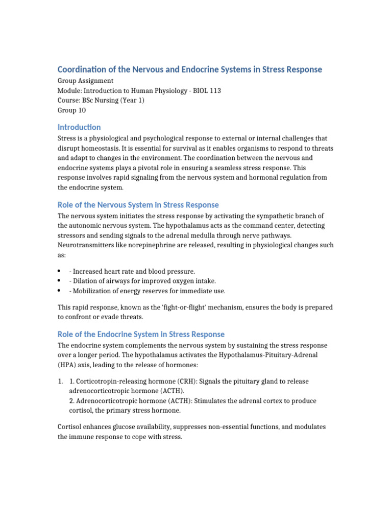 Nervous and Endocrine Systems in Stress | PDF | Stress (Biology ...