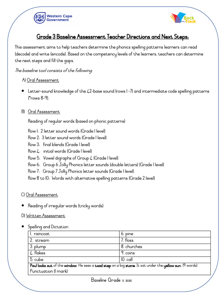 Grade 3 BASELINE ASSESSMENT GUIDING DOCUMENTGRADE 3 Edited 4 Dec | PDF ...