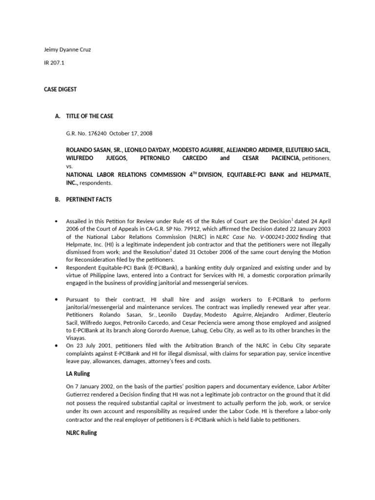 Case Digest - gr176240 - 10172008 - Jeimy Dyanne Cruz | PDF ...