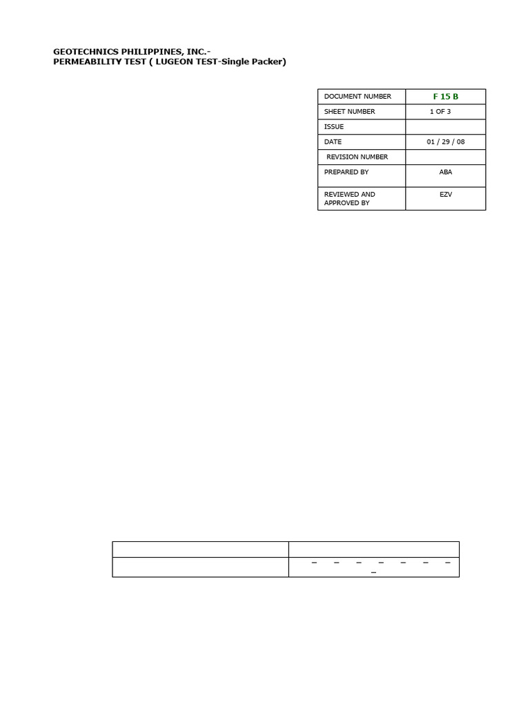 Methodology For Lugeon Test | PDF | Pressure | Flow Measurement