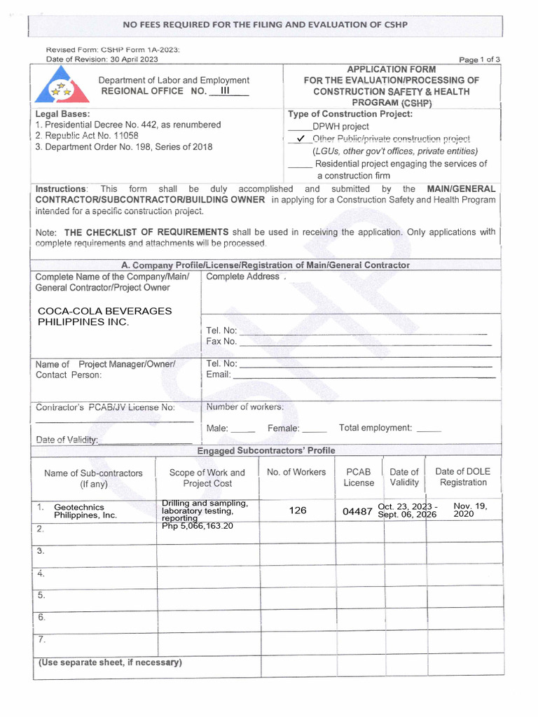 CSHP Form 1A-2023 Revision 30 April 2023 20240407 | PDF