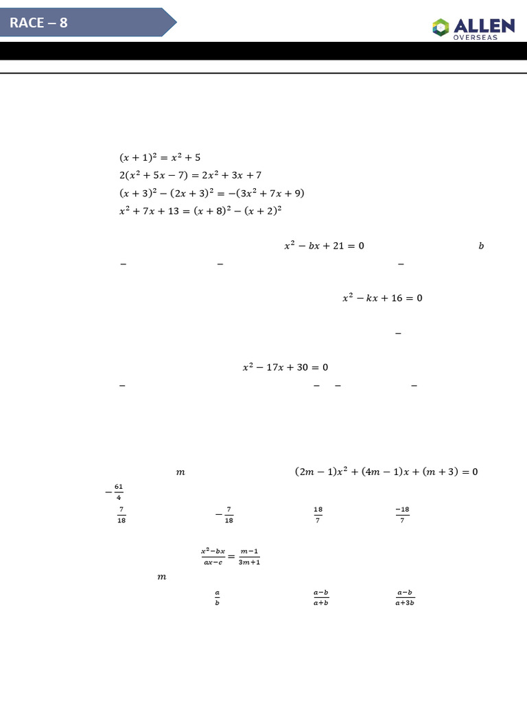 Class X Quadratic Equations Practice | PDF | Equations | Arithmetic