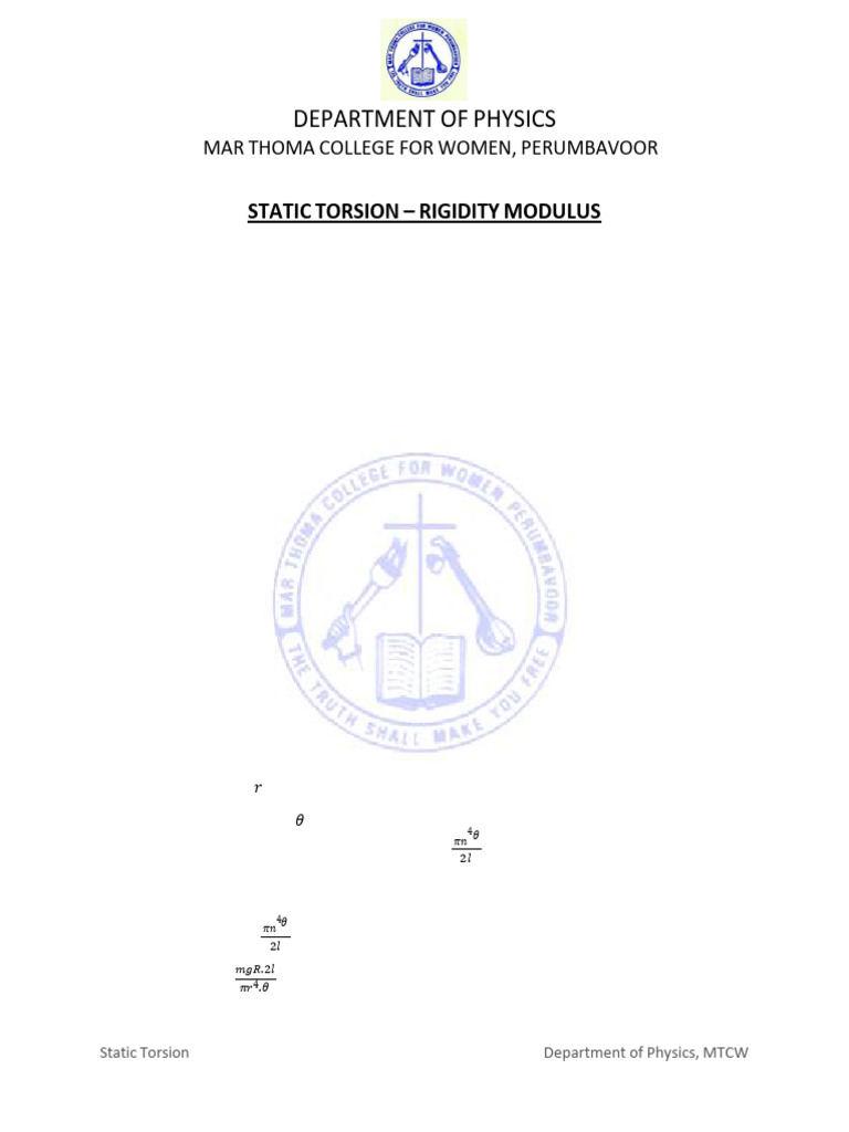 Rigidity Modulus Static Torsion | PDF | Torque | Mirror