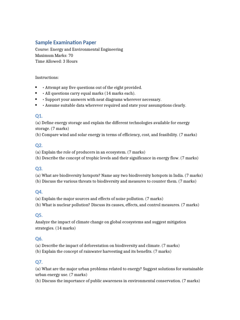 EEES Sample Exam Paper 3 | PDF