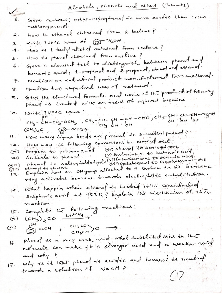 Alcohol Phenol Ether Pyq | PDF