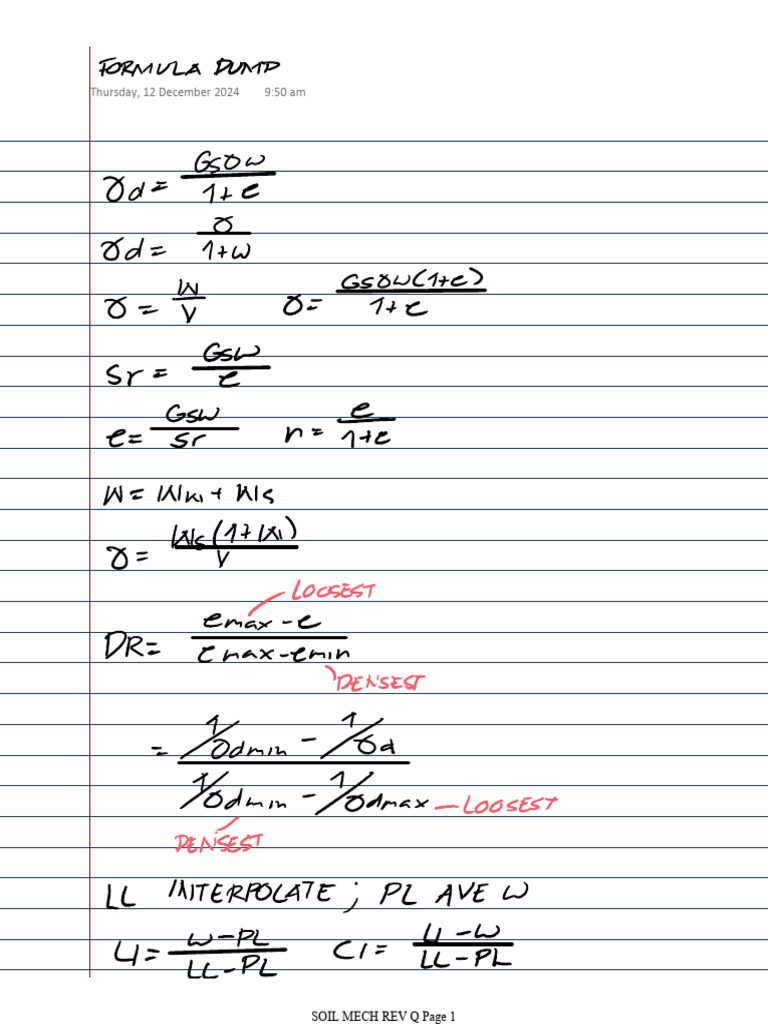 Soil Mech Formula Comp | PDF