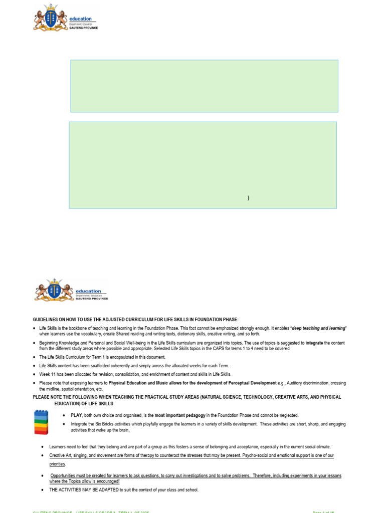 Life Skills ATP Grade 3 Term 1 2025 | PDF | Learning | Dances