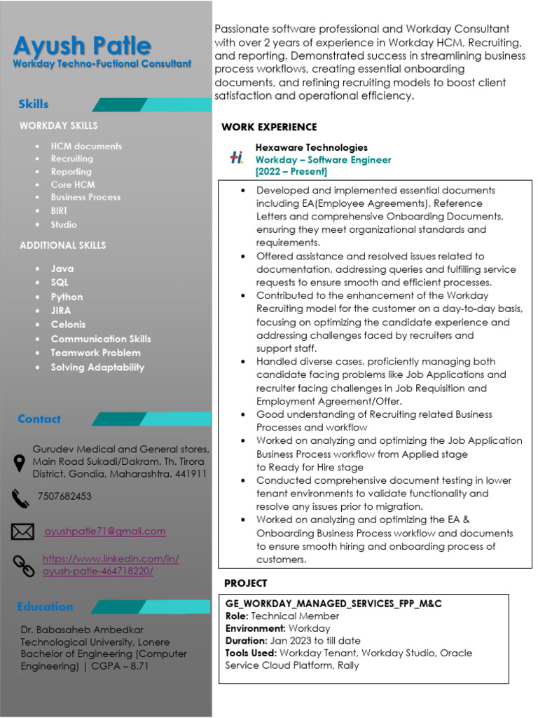 Ayush Resume Workday HCM | PDF | Recruitment | Human Resource Management