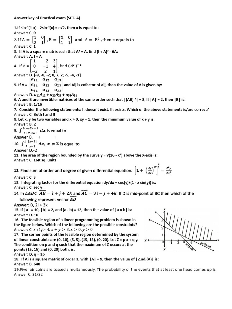 Answer Key of Practical Exam Set - A | PDF | Matrix (Mathematics ...