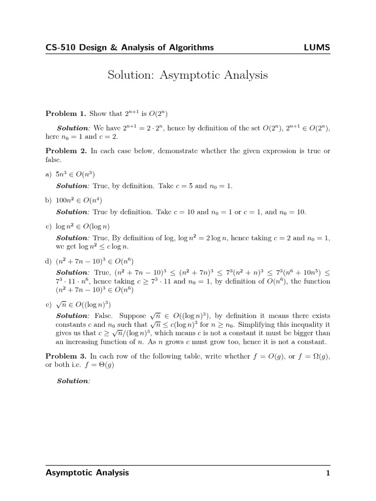Asymptotic Analysis Solution | PDF | Time Complexity | Computer Science
