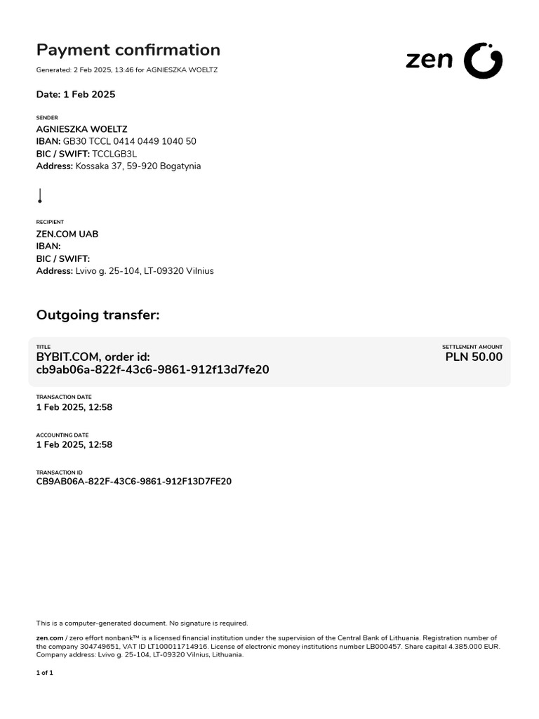 Payment Confirmation for AGNIESZKA WOELTZ | PDF