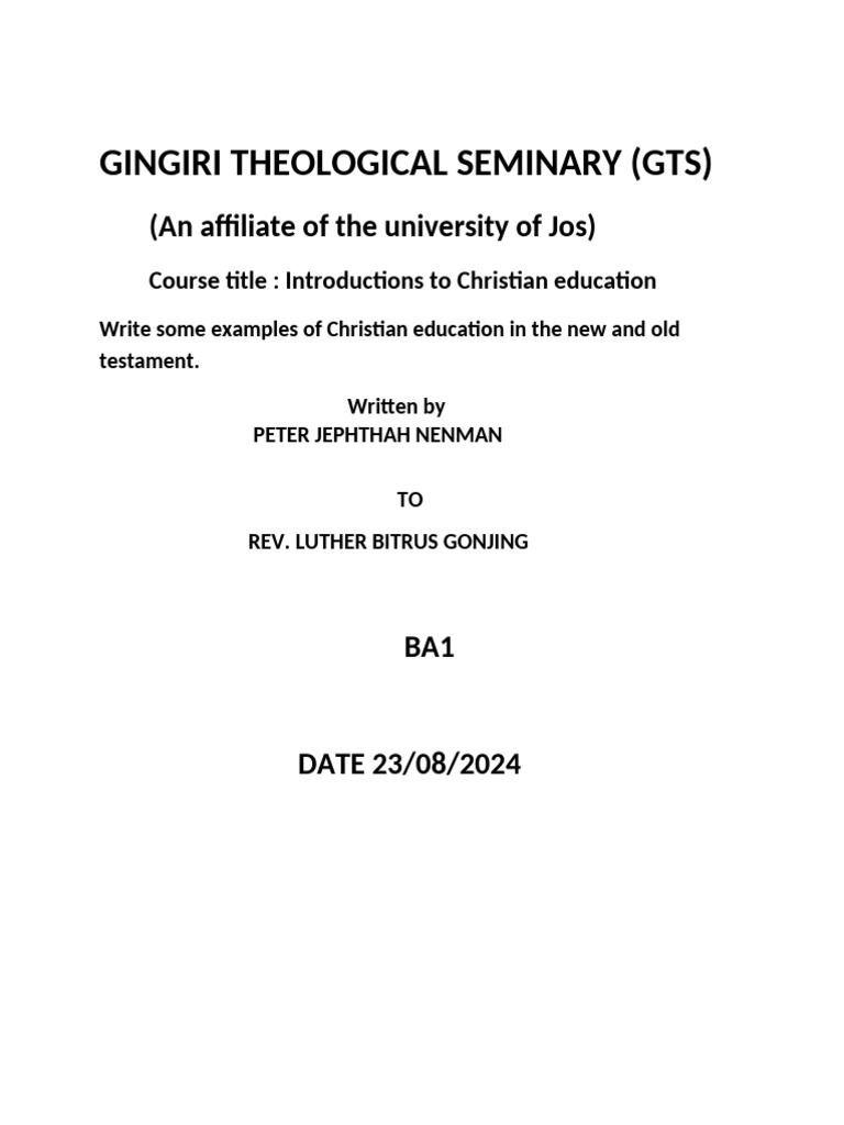 Christian Education Assignment | PDF