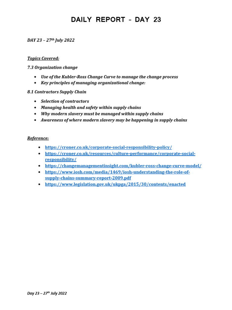 Day 23 Report: Change Management & Supply Chains | PDF