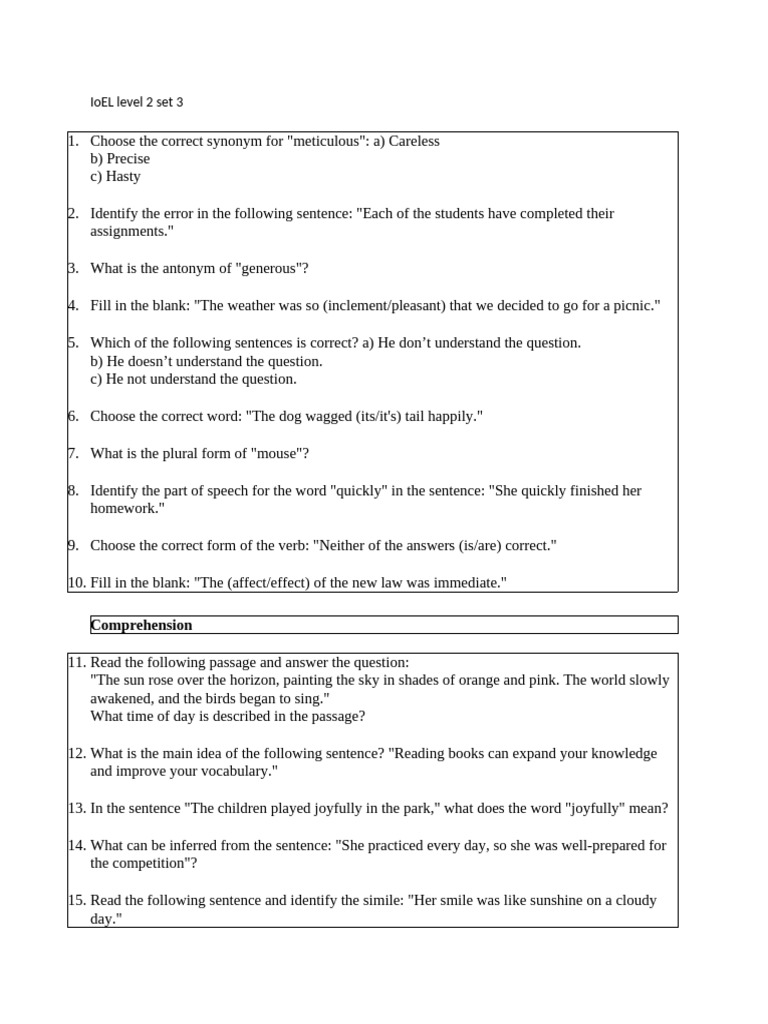IoEL level 2 set 3 | PDF | Linguistics | Grammar