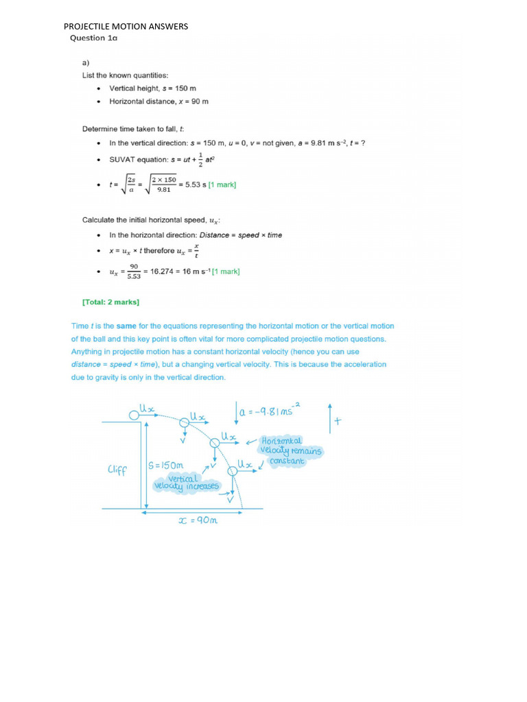 Projectile Motion Answers | PDF