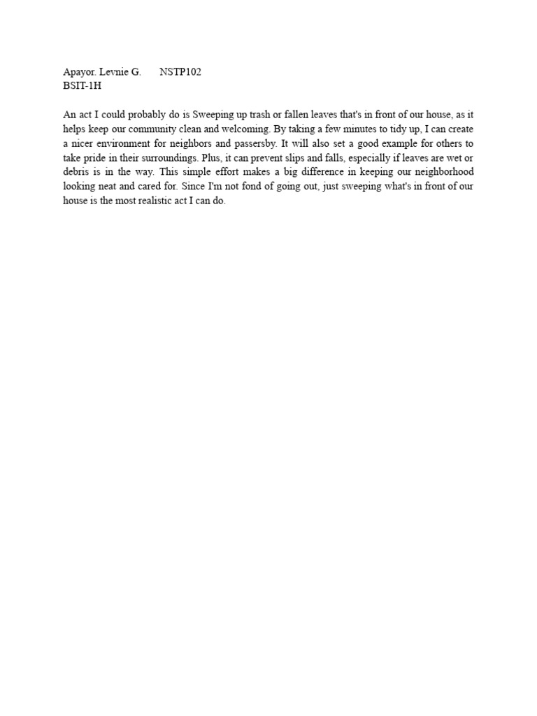 Community Cleanliness Through Simple Acts | PDF