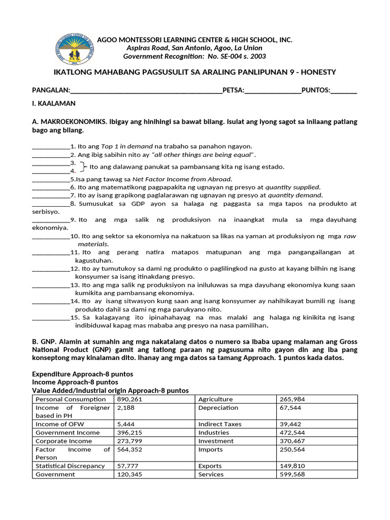 LT Test Paper G9 2022 2023 | PDF