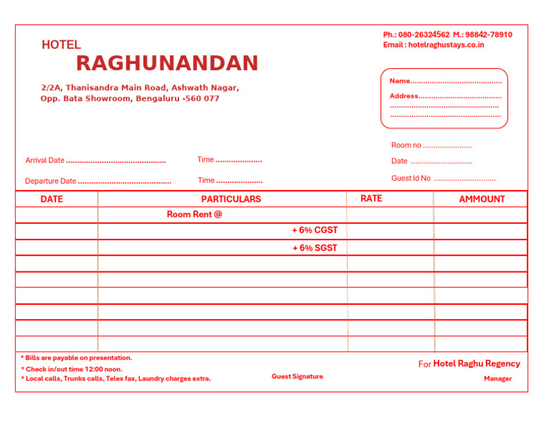 BANGLORE Hotel Bill PDF | PDF