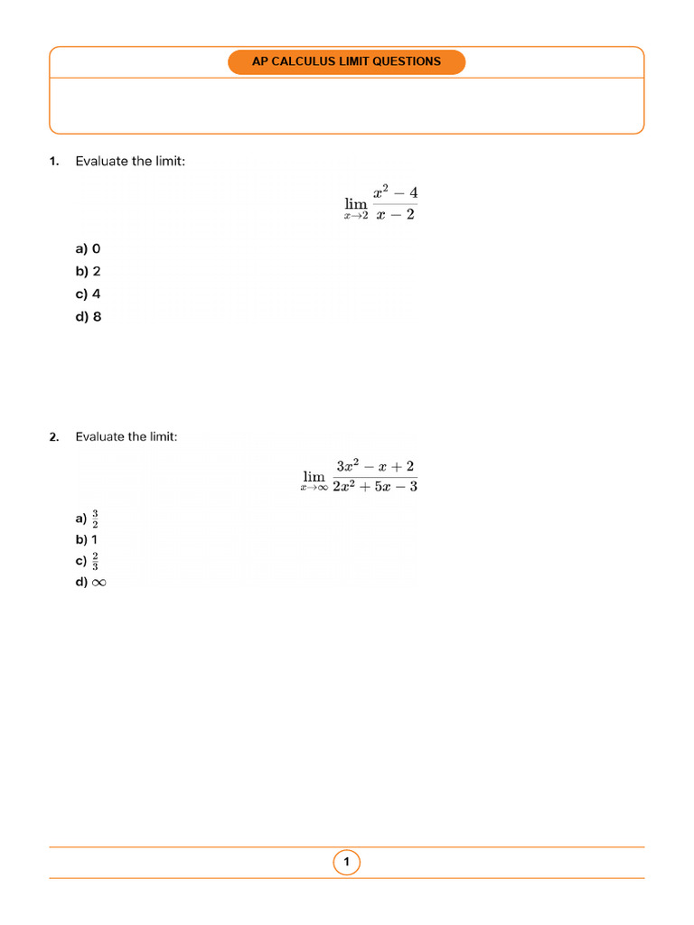 AP Calculus Limit Practice | PDF