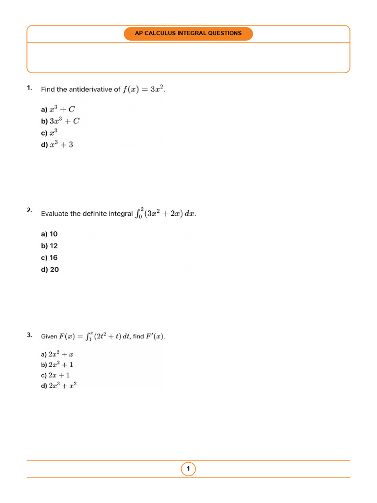 AP Calculus Integral Practice | PDF