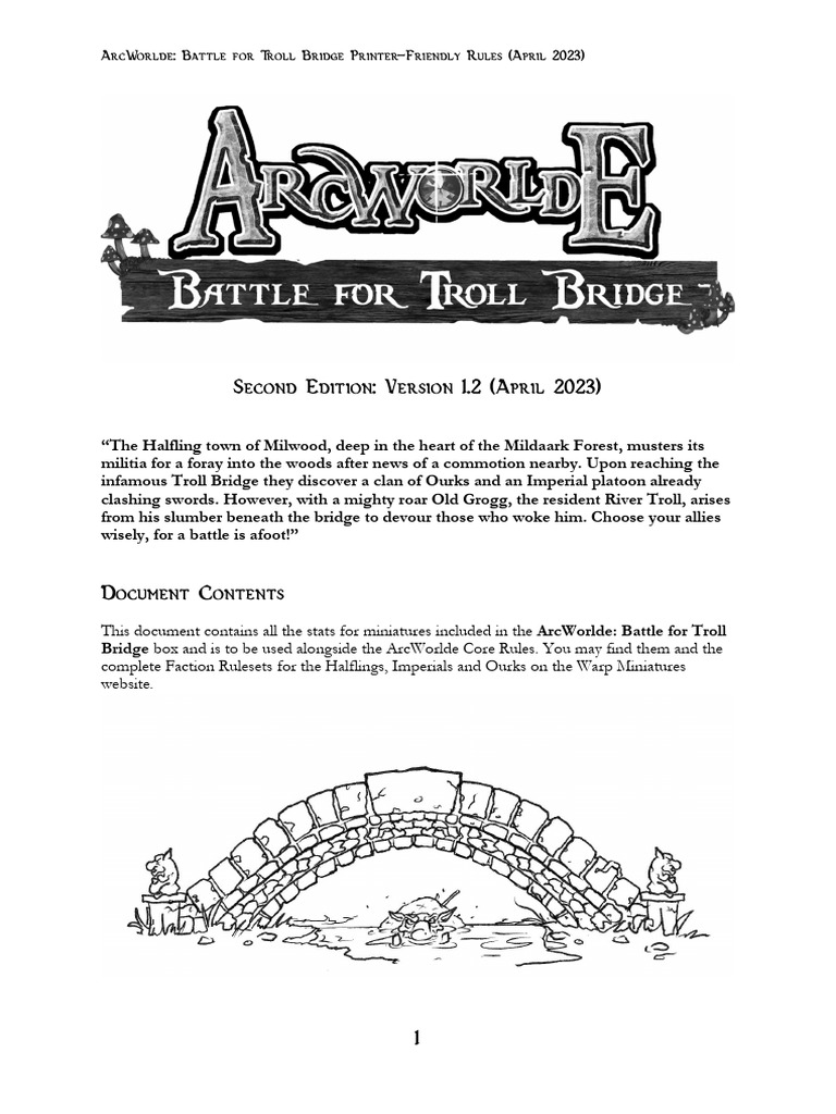 ArcWorlde, Second Edition - Battle For Troll Bridge, Beginner Ruleset v1.2 (ENG) | PDF ...