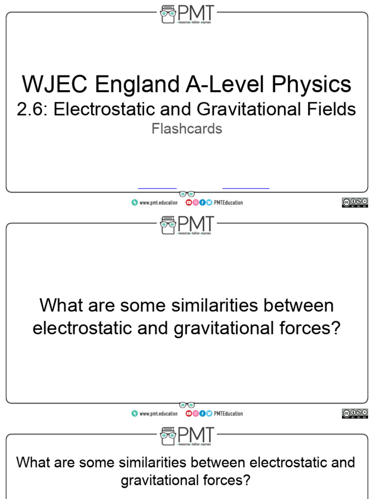 Flashcards - Topic 2.6 Electrostatic and Gravitational Fields - WJEC (England) Physics A-Level ...