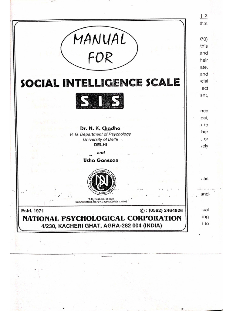 Manual For Social Intelligence Scale | PDF
