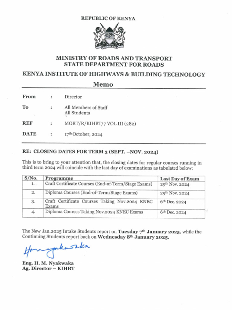 Kihbt Closing and Opening Dates | PDF