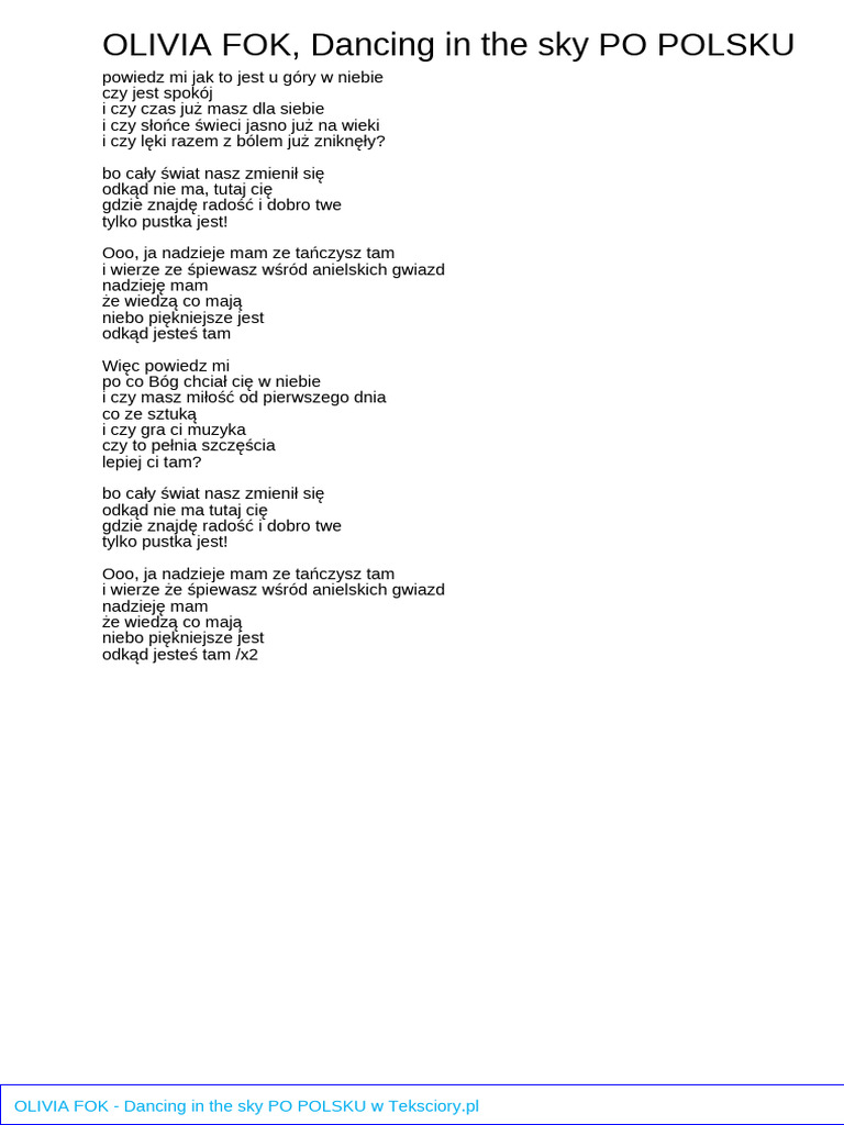 Olivia Fok Dancing in The Sky Po Polsku | PDF