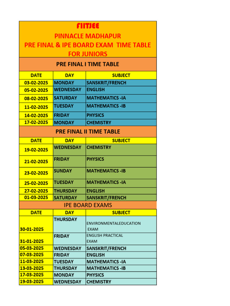 Prefinal & Ipe Schedule for First Year | PDF