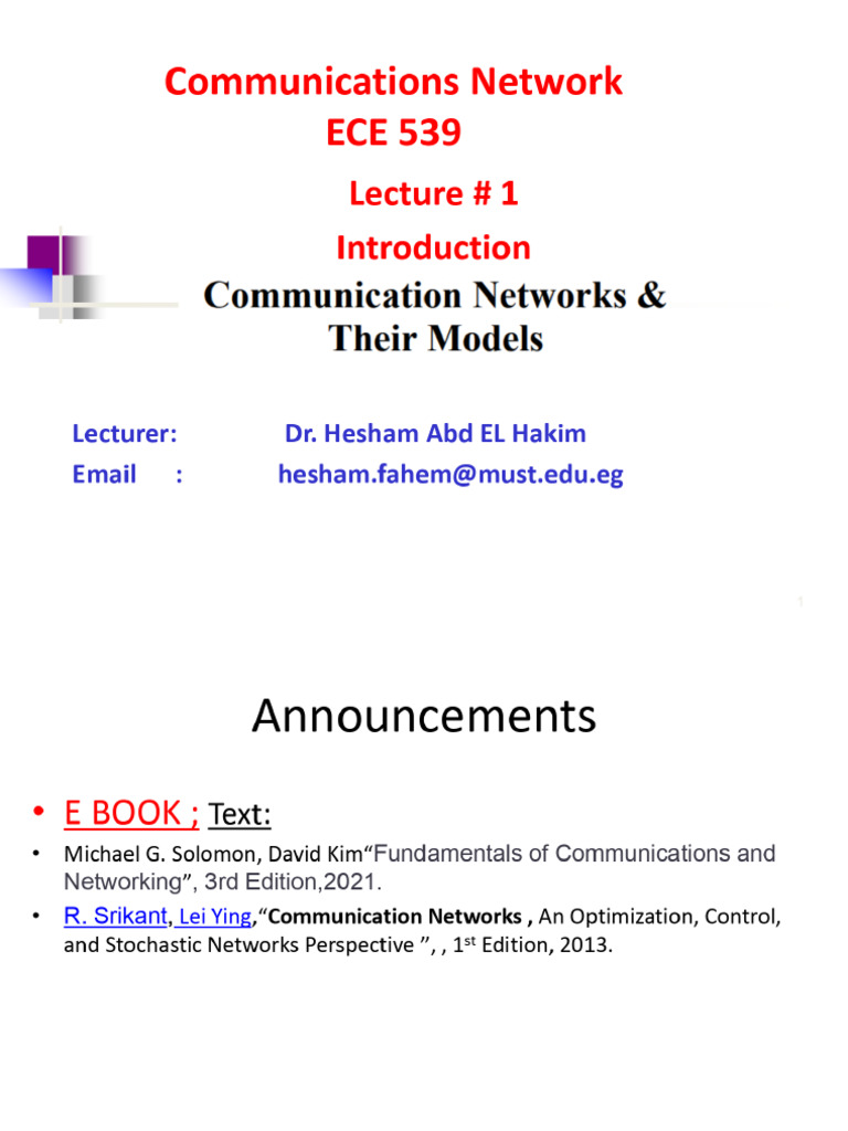 ECE 539 Lecture 1 - Comm Network Introduction | PDF | Osi Model | Computer Network