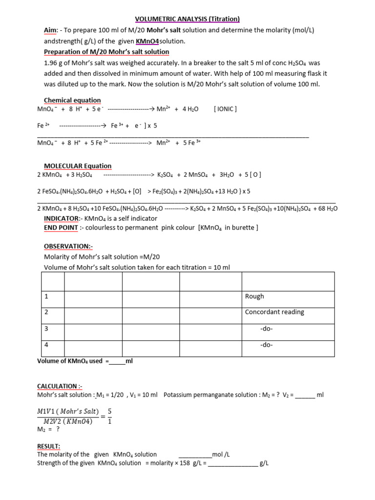 VOLUMETRIC ANALYSIS sample writing in exam | PDF