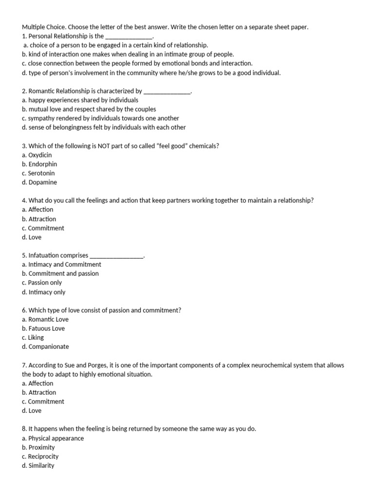 Relationship Dynamics Quiz Questions | PDF | Intimate Relationships | Love